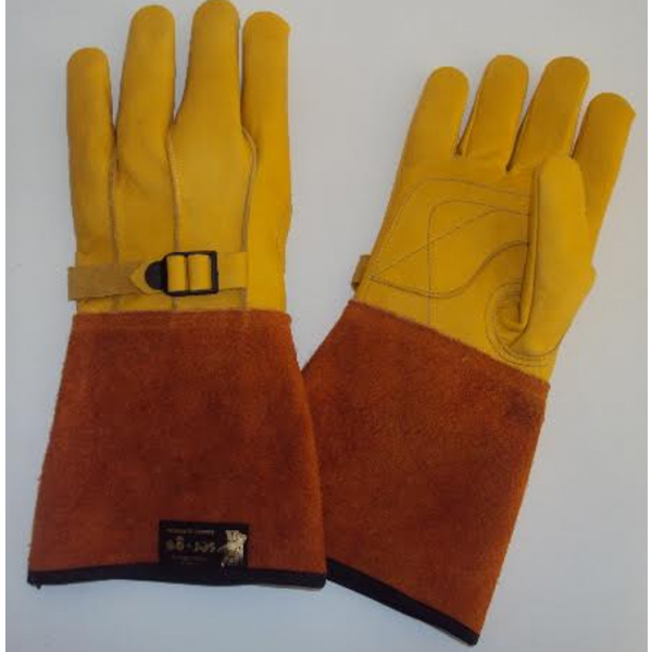 Guante de piel tipo electricista largo con hebilla y rfzo. | Guantes Sergo